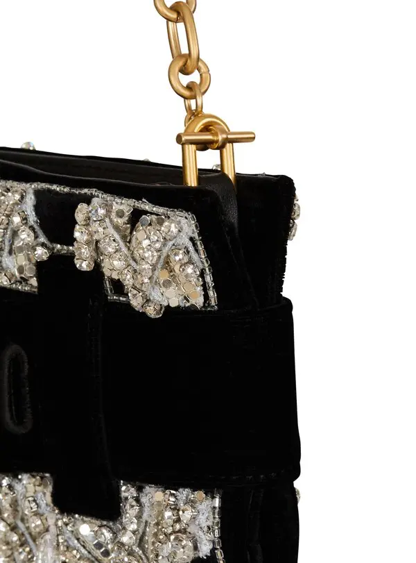 Balmain Embroidered Velvet Clutch With Crystal Embellishments
