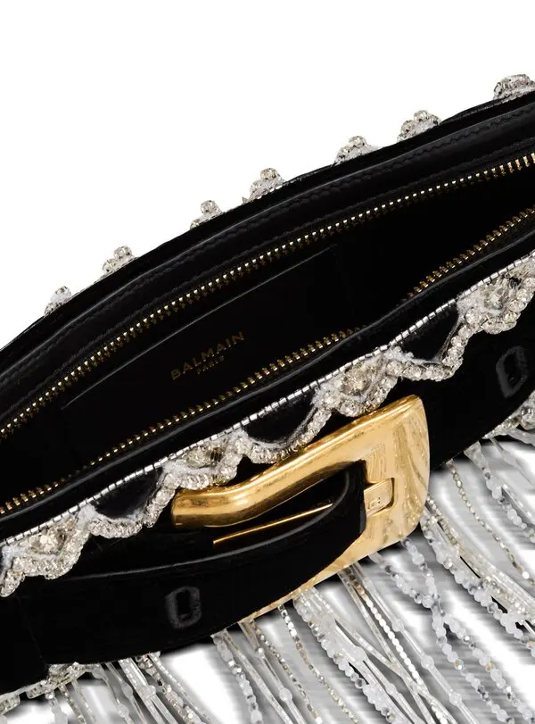 Balmain Embroidered Velvet Clutch With Crystal Embellishments