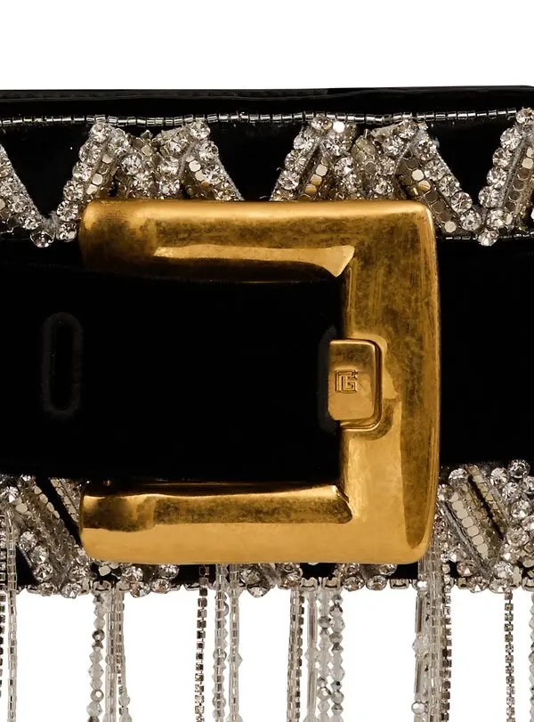 Balmain Embroidered Velvet Clutch With Crystal Embellishments