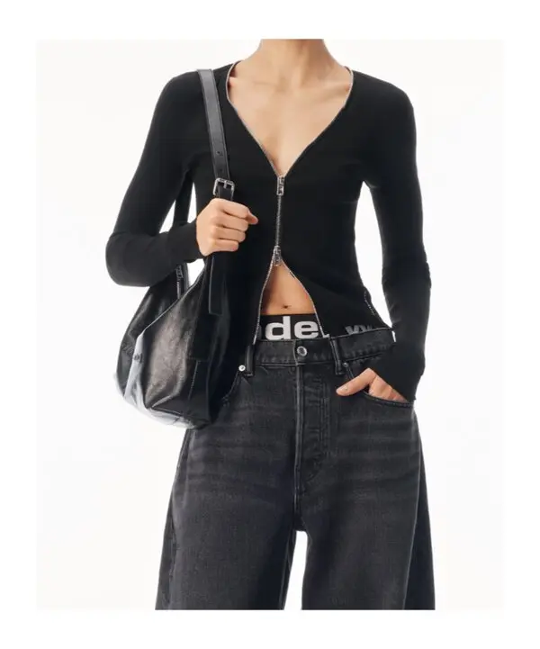 Alexander Wang V-neck Long Sleeve Pointelle Zip Cardigan