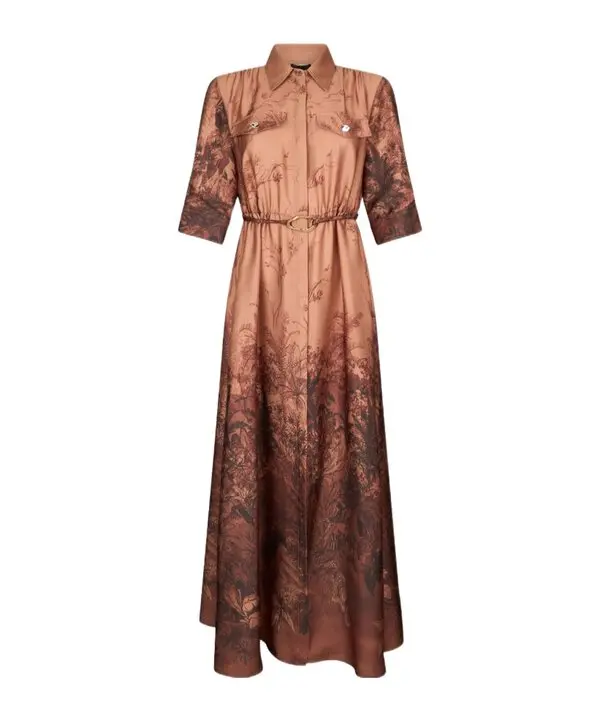 Liu Jo Printed Belted Shirt Maxi Dress - Brown