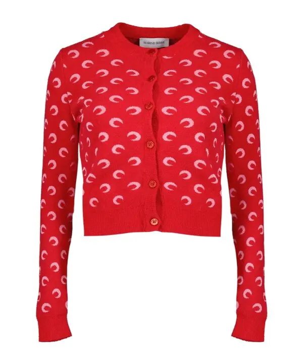 MARINE SERRE Moon' Circular Wool Jacquard Cardigan - Red