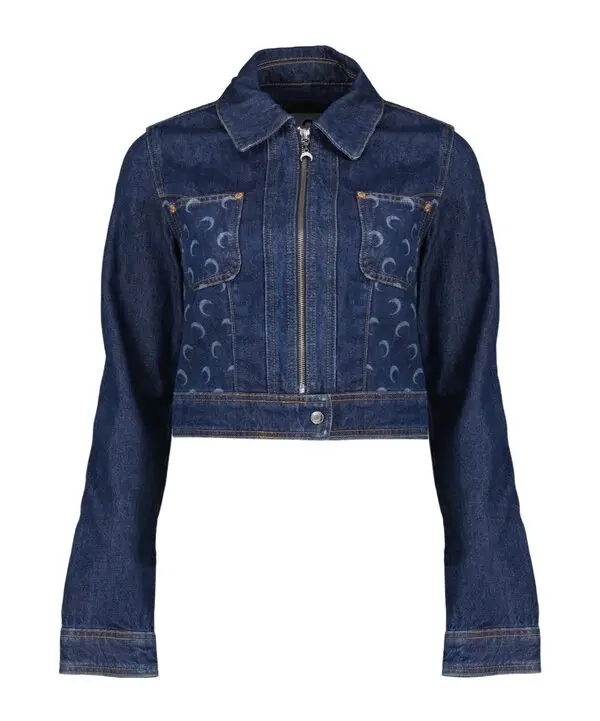 MARINE SERRE Moon Printed Cropped Denim Jacket