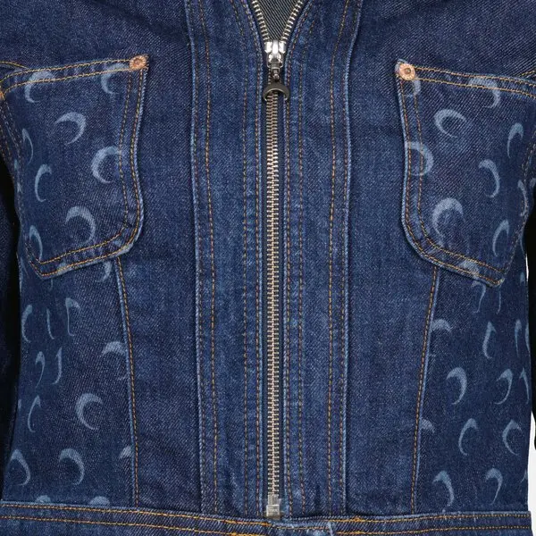 MARINE SERRE Moon Printed Cropped Denim Jacket