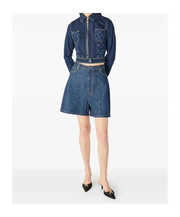 MARINE SERRE Moon Printed Cropped Denim Jacket
