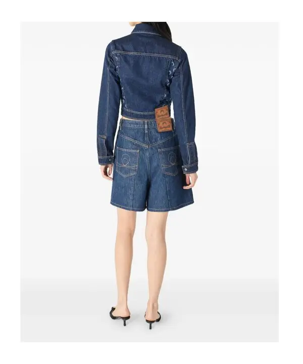 MARINE SERRE Moon Printed Cropped Denim Jacket