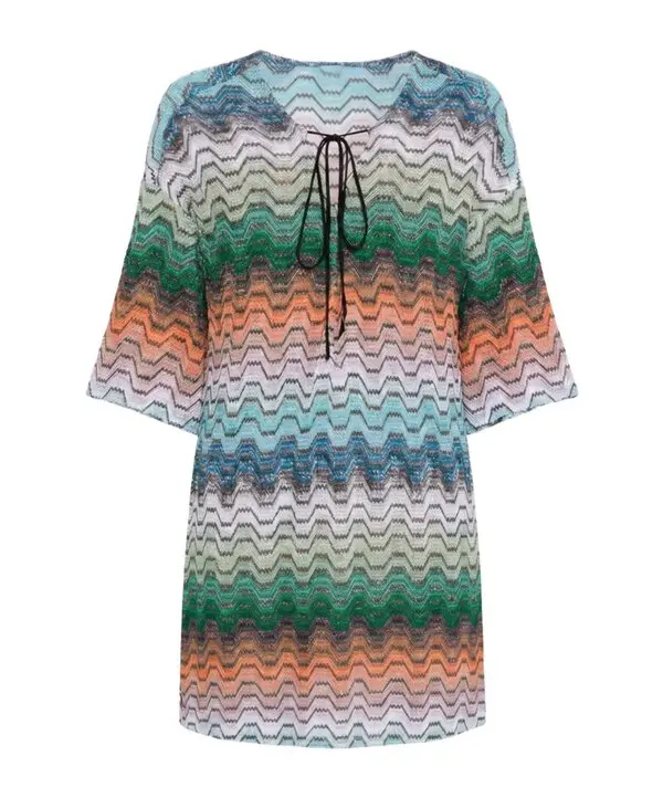 Missoni Zigzag-knit Lace-up Mini Dress - Multicolor