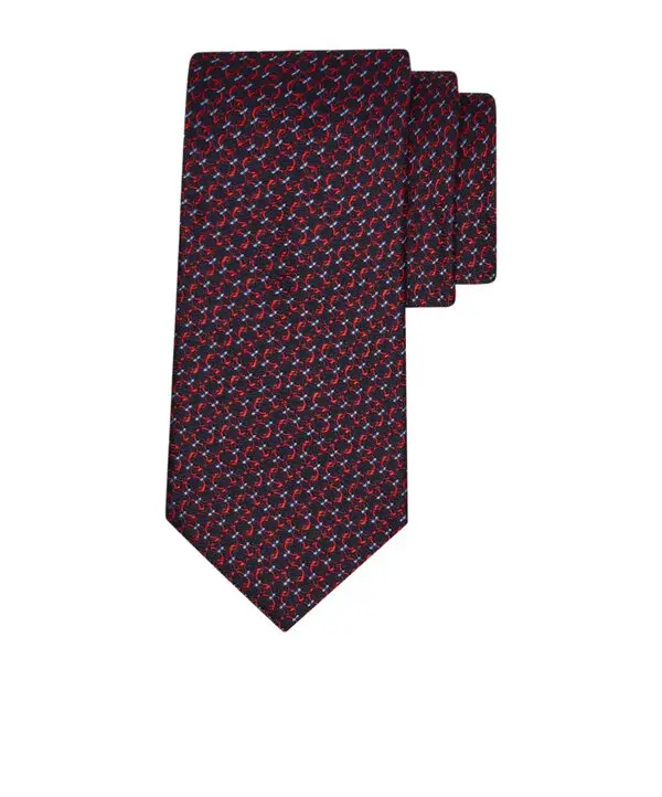FERRAGAMO Gancini Silk Jacquard Neck Tie - Navy/red