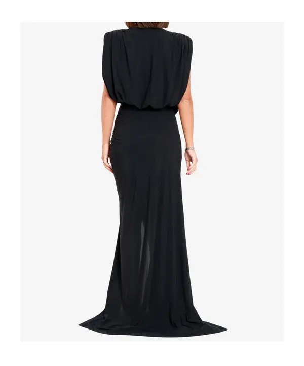 AMAZUIN V-neck Draped Maxi Dress With Front Slit