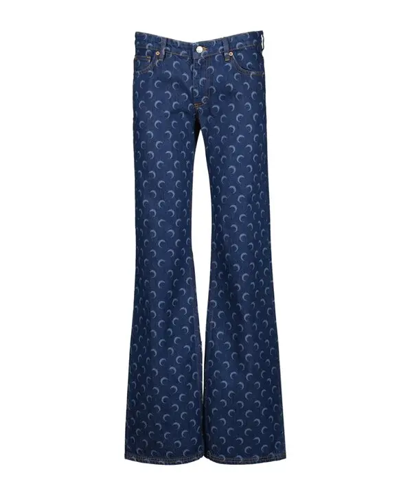 MARINE SERRE Crescent Moon Print Bootcut Jeans - Blue