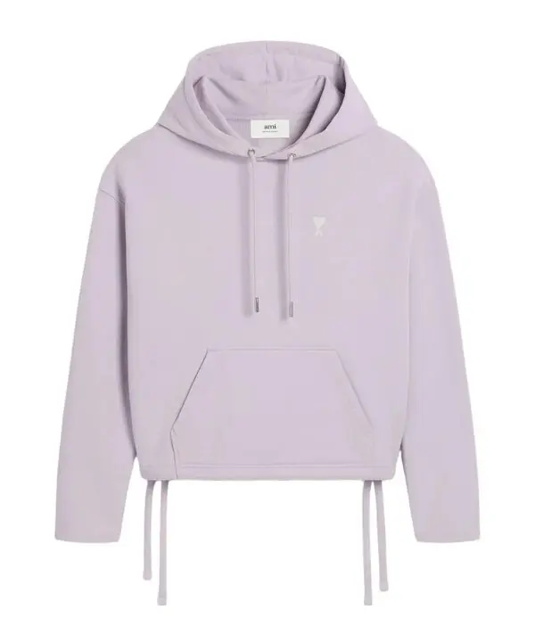 Ami Cropped Fleece Hoodie With De Coeur Embroidery - Lavender
