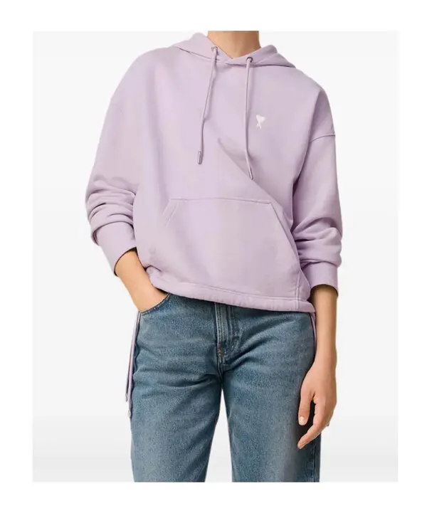 Ami Cropped Fleece Hoodie With De Coeur Embroidery