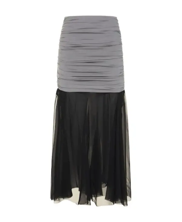Tory Burch Gathered Silk Skirt - Black