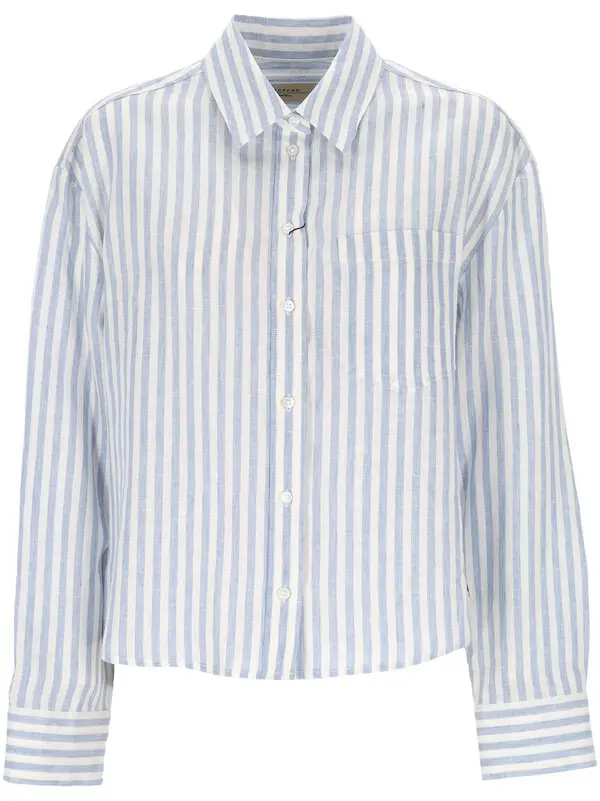Max Mara Striped Shirt With Classic Collar And Dropped Shoulders - Light Blue