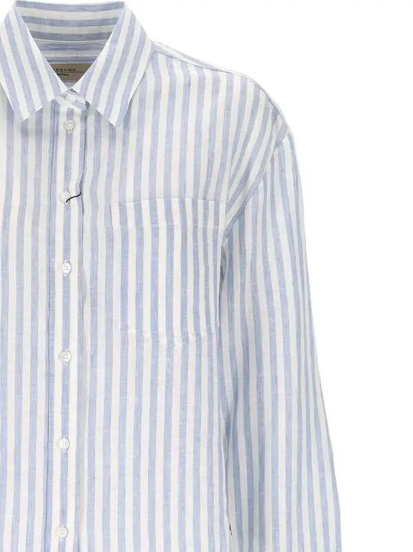 Max Mara Striped Shirt With Classic Collar And Dropped Shoulders - Light Blue