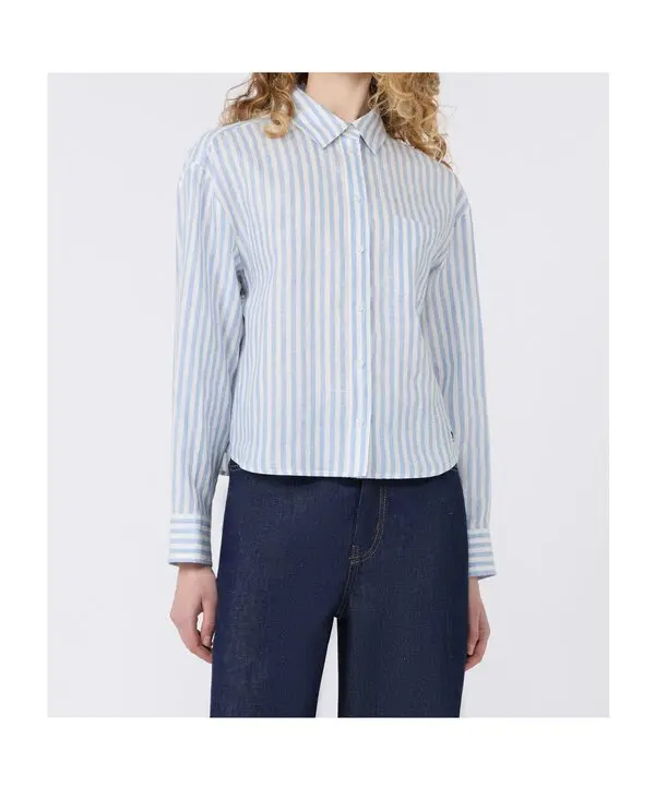 Max Mara Striped Shirt With Classic Collar And Dropped Shoulders - Light Blue