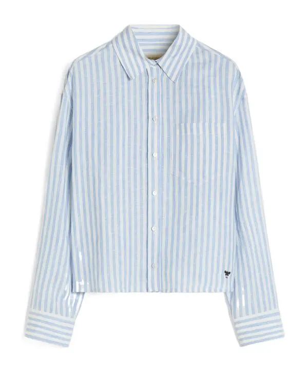 Max Mara Striped Shirt With Classic Collar And Dropped Shoulders - Light Blue