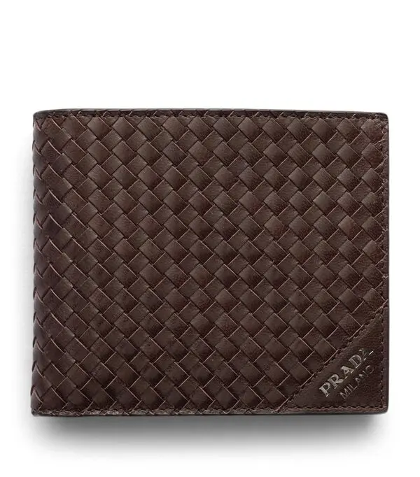 Prada Leather Woven Wallet - Brown