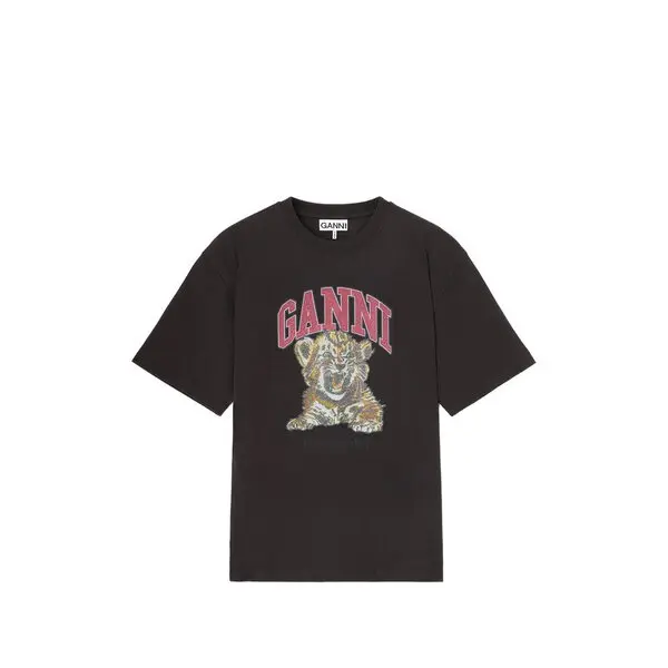 GANNI Graphic Tiger Motif Organic Cotton T-shirt - Gray