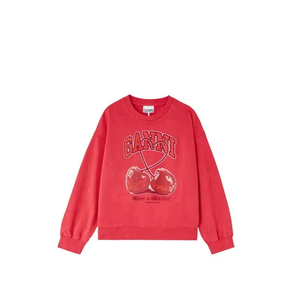 GANNI Cherry Print Crew Neck Sweatshirt - Red