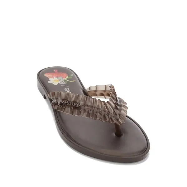 GANNI Semi-transparent Ruffled Strap Flip-flops