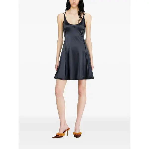 DIESEL® Grey Spaghetti Strap Flared Dress With Oval D Embroidery - Gray