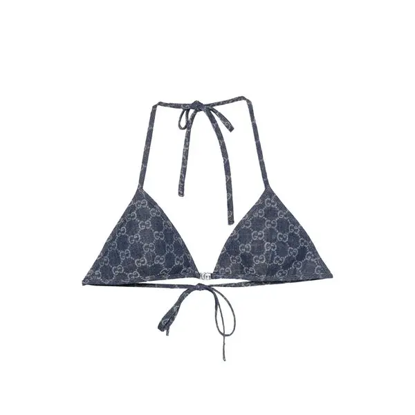 Gucci Navy Gg Monogram Triangle Bikini Top - Blue