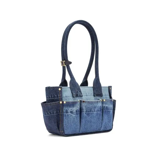 GANNI Denim Top Handle Bag With Studded Details