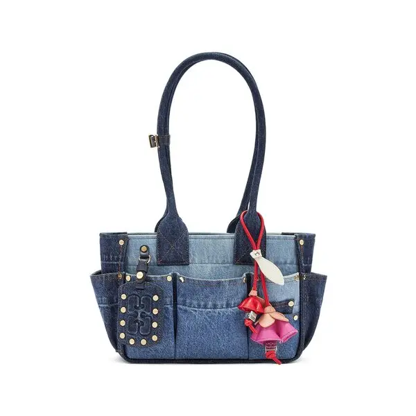 GANNI Denim Top Handle Bag With Studded Details