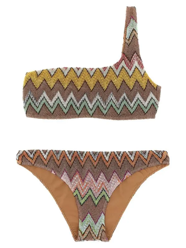 Missoni Lamé Viscose Bikini With Macro Zigzag Pattern - Brown