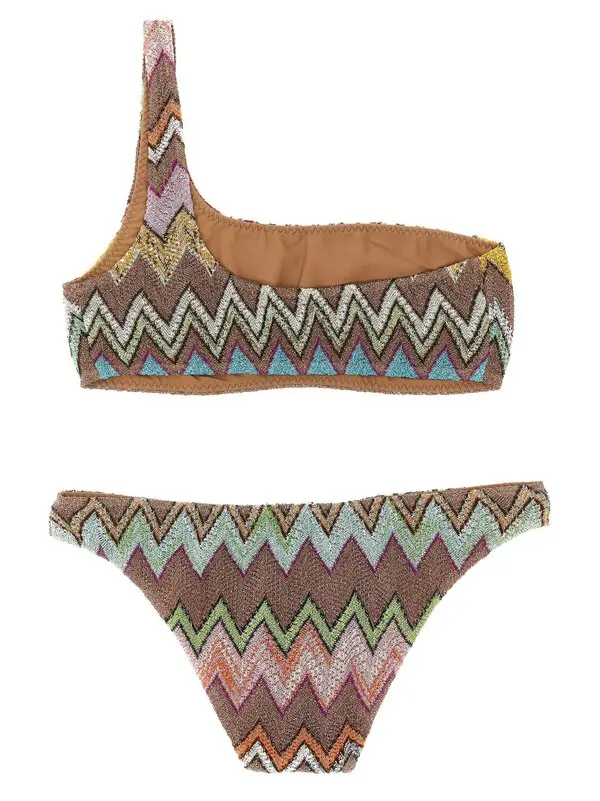 Missoni Lamé Viscose Bikini With Macro Zigzag Pattern - Brown