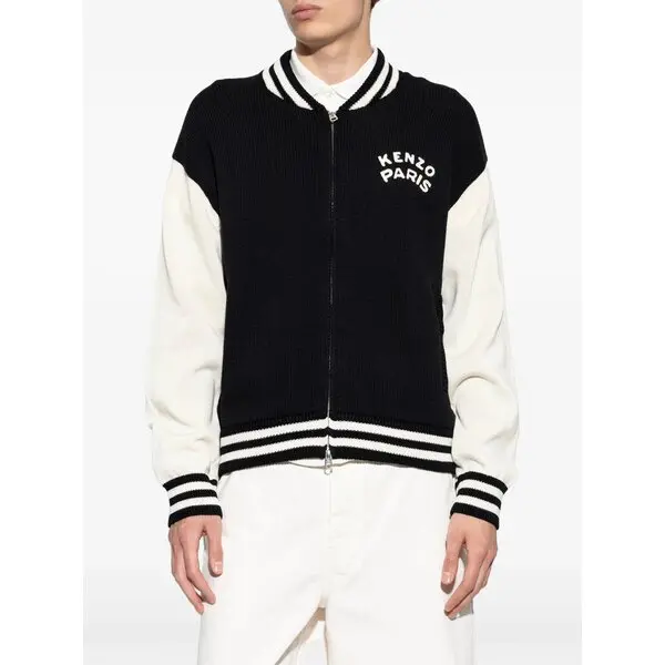 Kenzo Rib-knit Zip-up Sweatshirt With Embroidered Logo - Black