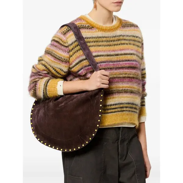 Isabel Marant Étoile Dark Suede Shoulder Bag With Gold-tone Stud Detailing