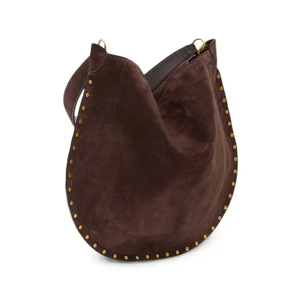 Isabel Marant Étoile Dark Suede Shoulder Bag With Gold-tone Stud Detailing