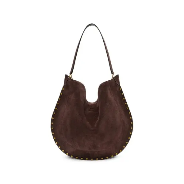 Isabel Marant Étoile Dark Suede Shoulder Bag With Gold-tone Stud Detailing