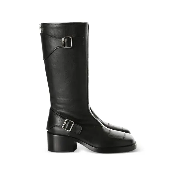 ANN DEMEULEMEESTER Leather Boots With Side Buckle And Rear Zip - Black
