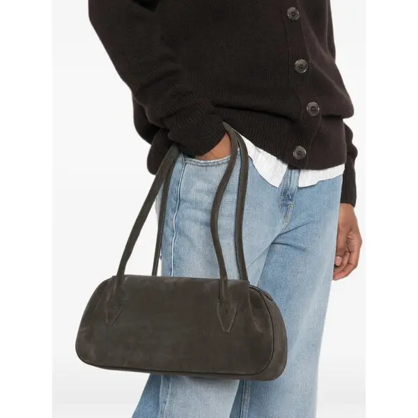 Yuzefi Suede Shoulder Bag With Debossed Logo - Brown