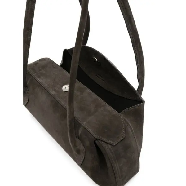 Yuzefi Suede Shoulder Bag With Debossed Logo - Brown