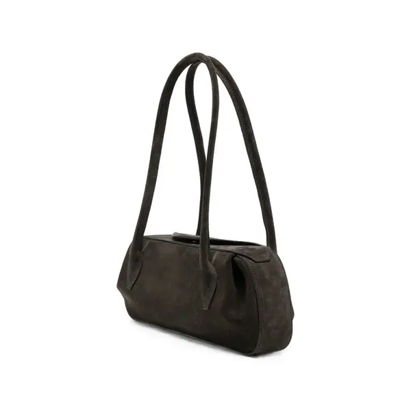 Yuzefi Suede Shoulder Bag With Debossed Logo - Brown