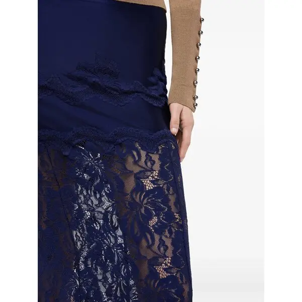 Rabanne Floral Lace Paneled Midi Skirt - Blue