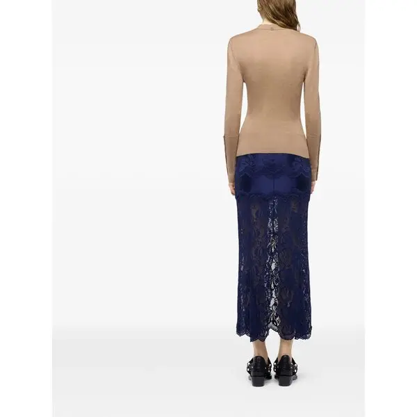 Rabanne Floral Lace Paneled Midi Skirt - Blue