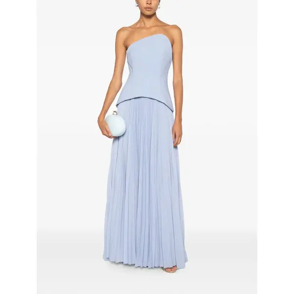 Solace London Strapless Peplum Waist Pleated Maxi Dress - Blue