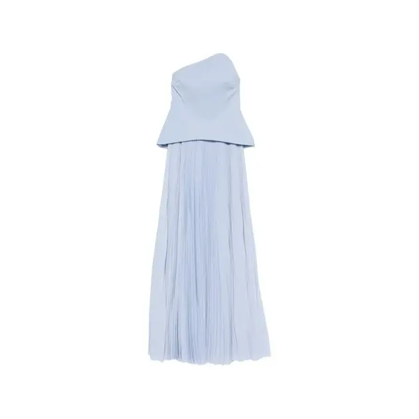 Solace London Strapless Peplum Waist Pleated Maxi Dress - Blue