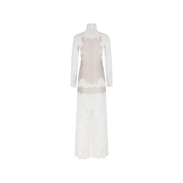 Rabanne High Neck Floral Lace Evening Dress