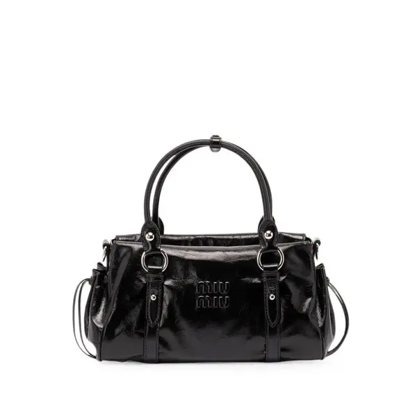 Miu Miu Leather Embossed Logo Tote Bag - Black