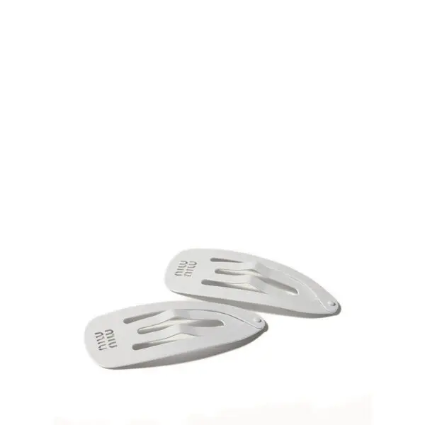 Miu Miu Set Of Two Perforated Logo Hair Clips - Silver