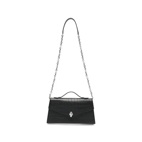 Alexander McQueen Crocodile Effect Leather Shoulder Bag - Black