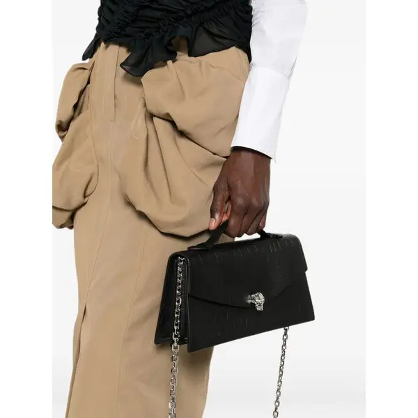 Alexander McQueen Crocodile Effect Leather Shoulder Bag - Black