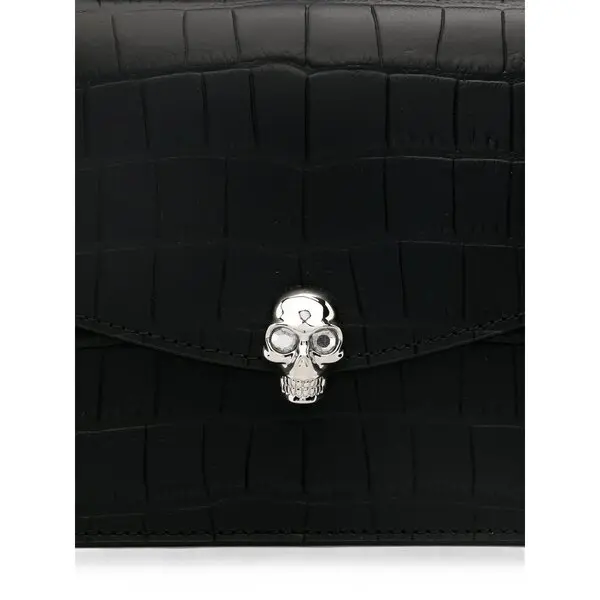 Alexander McQueen Crocodile Effect Leather Shoulder Bag - Black