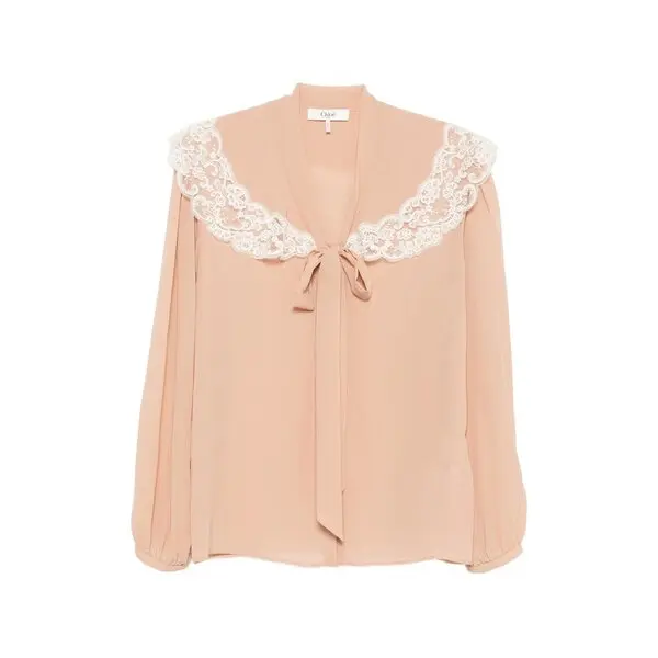 Chloé Silk Lace Detail Blouse - Pink